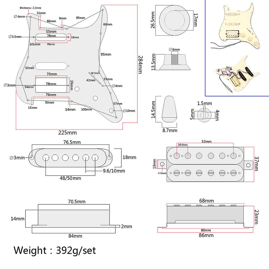 Prewired 3-ply Pickguard Scratchplate SSH for Fender ST Stratocaster ...
