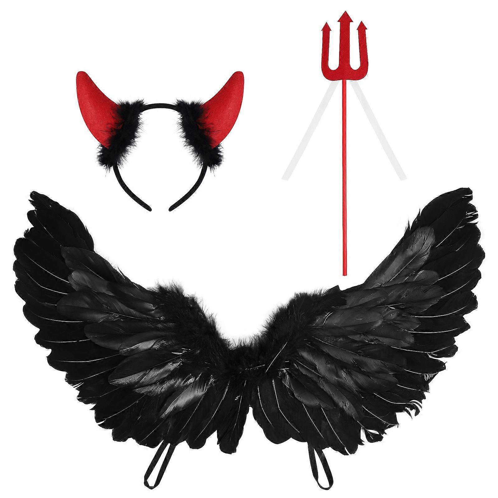 KESYOO Devil Wing Triangle Fork Headwear Set Halloween Cosplay Costume ...