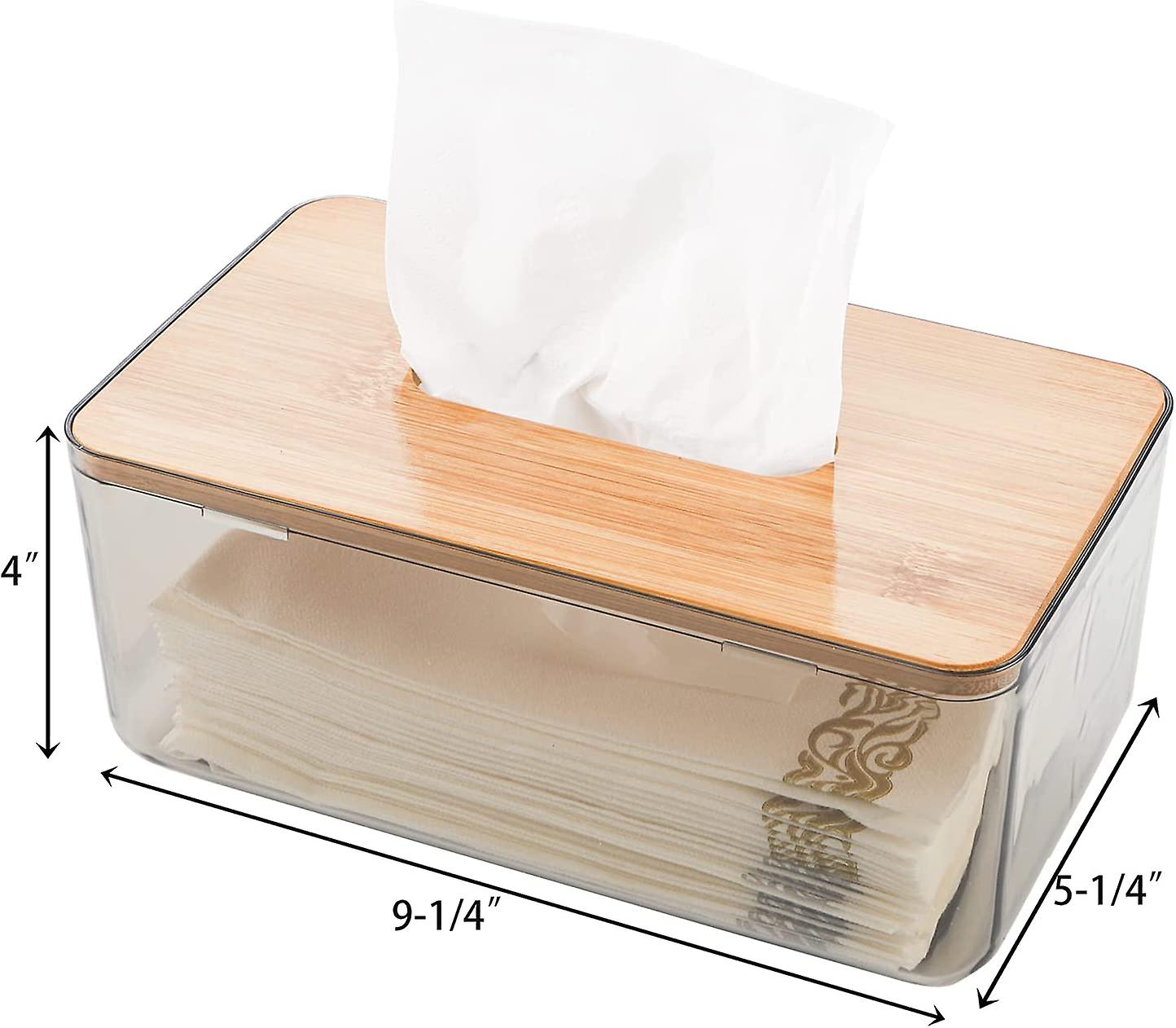 Pack Bamboo Tissue Box Lid Holder, Clear Paper Tissue Dispenser Box ...