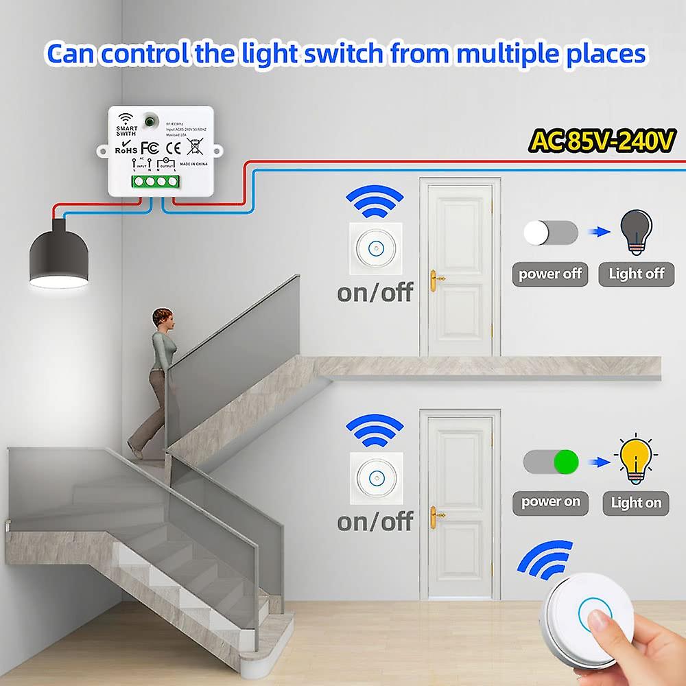 Wireless Switch, Mobile Self-Generating Switch 433Mhz 220V Relay Mini ...