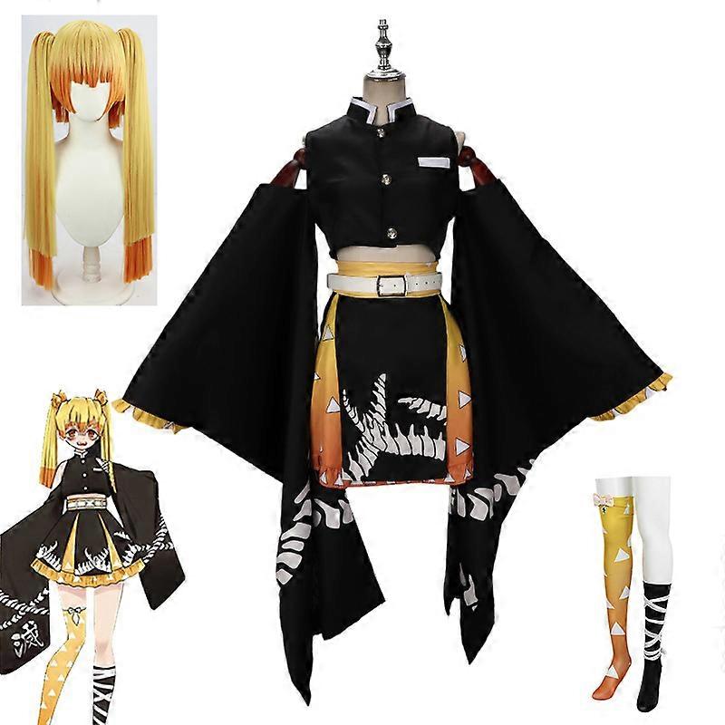 Agatsuma Zenitsu Costume Wig Women Lolita Dress Anime Demon Slayer ...