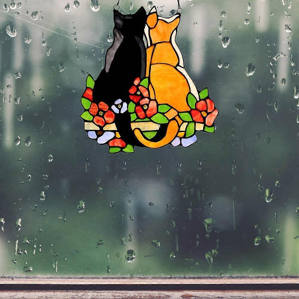 Stained Glass Cats Window Panel Stained Suncatcher Hanging Ornaments ...