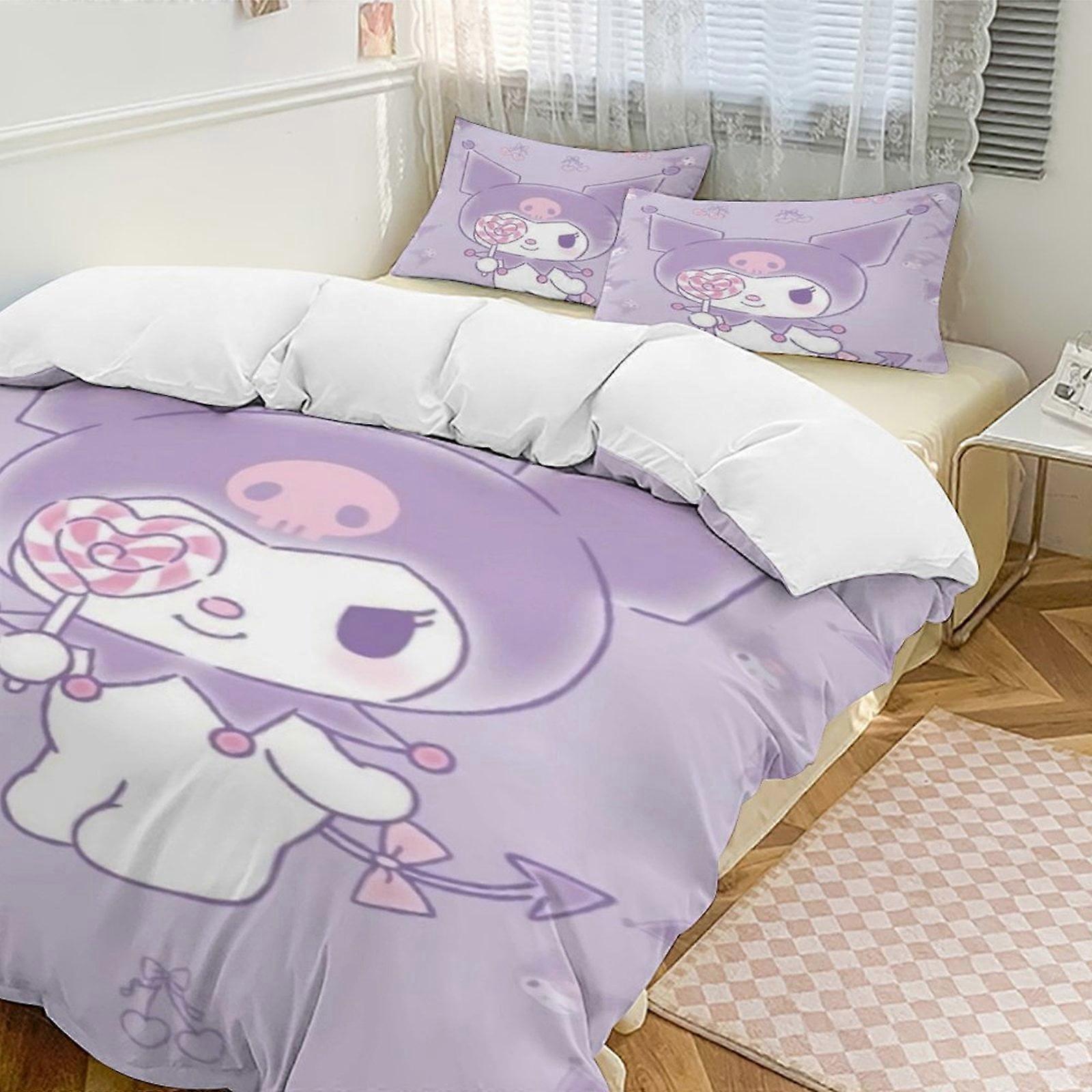 v1357 Kuromi Quilt Set Thicken Soft 3 Pieces Bedding Set All Season ...