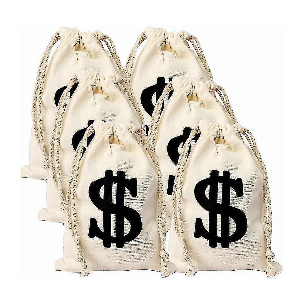 6 Pcs Canvas Gift Bags Dollar Sign Money Pouch Money Dollor Sign Bag ...