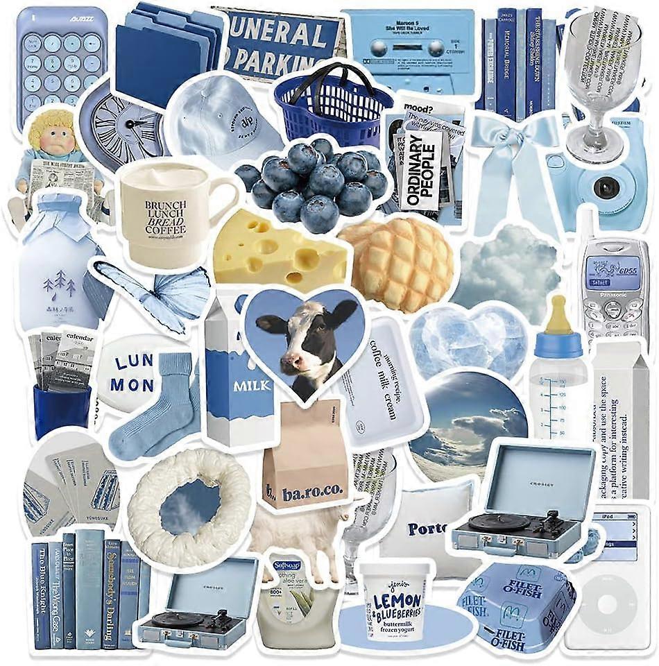 Blue Stickers Aesthetic,60 Pcs Pastel Blue Stickers Waterproof Laptop ...