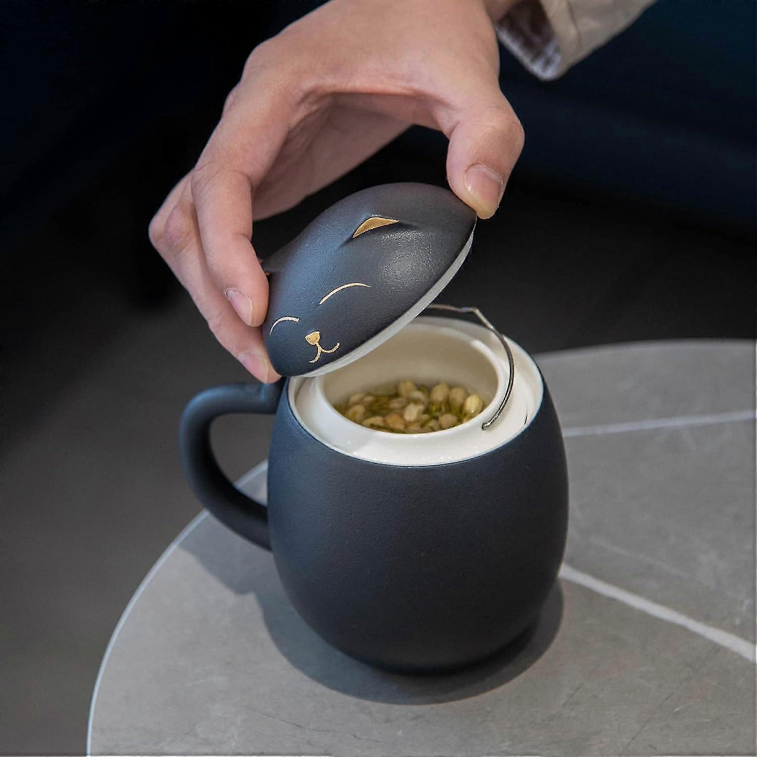 Ceramic Tea Mug with Infuser and LidCute Cat Tea Cup with Filter for ...