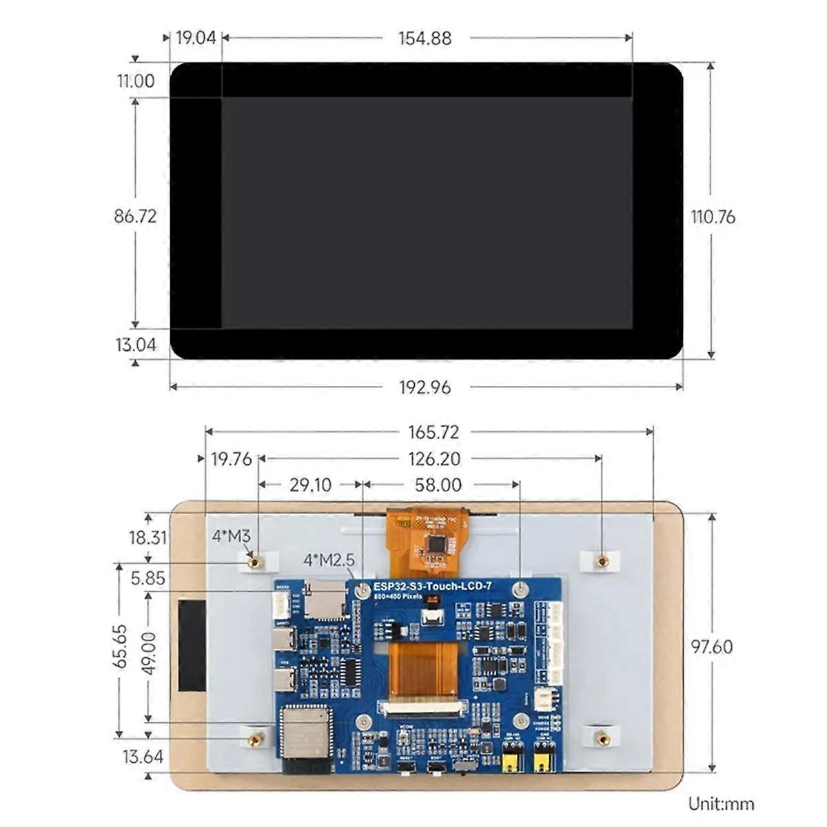 ESP32-S3 7 Inch Touch Display Development Board 800x480 WiFi Bluetooth 5 for GUI LVGL HMI ESP32 ...