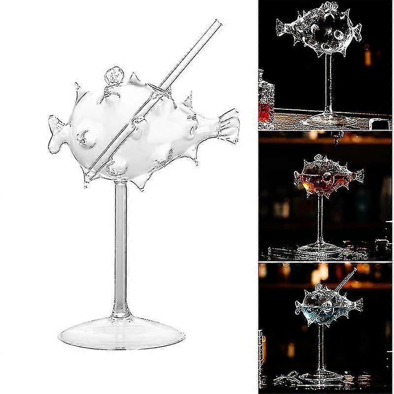 200ml Creative Pufferfish Cocktail Glass Martini Glass With Straw ...