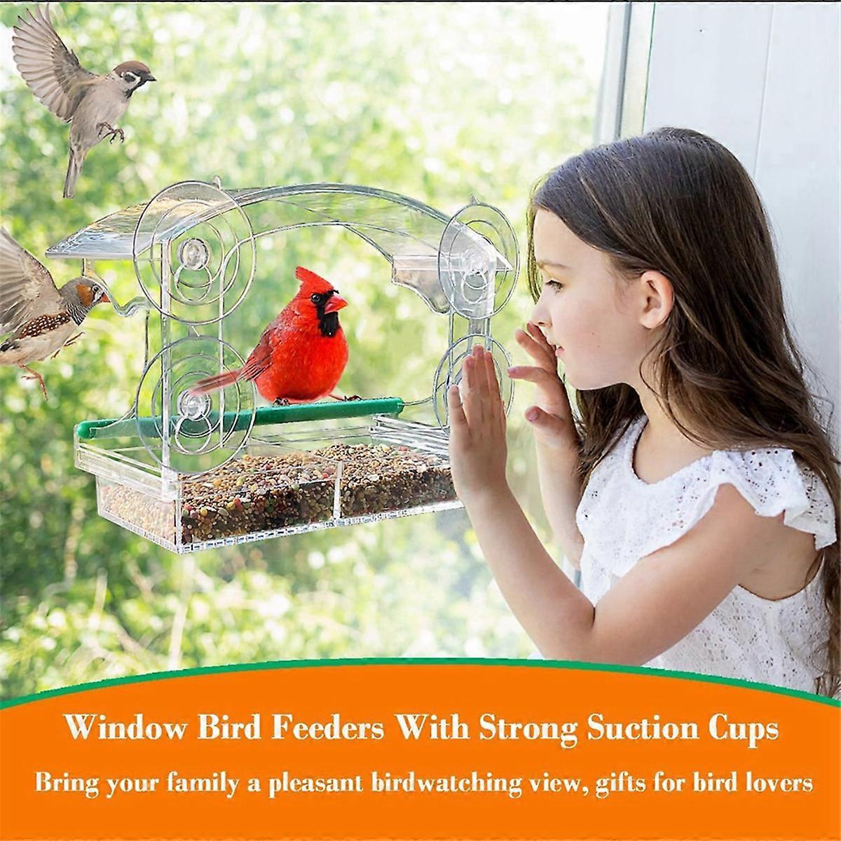 Bird Feeder Acrylic Transparent Window Tray Bird House Pet Feeder ...