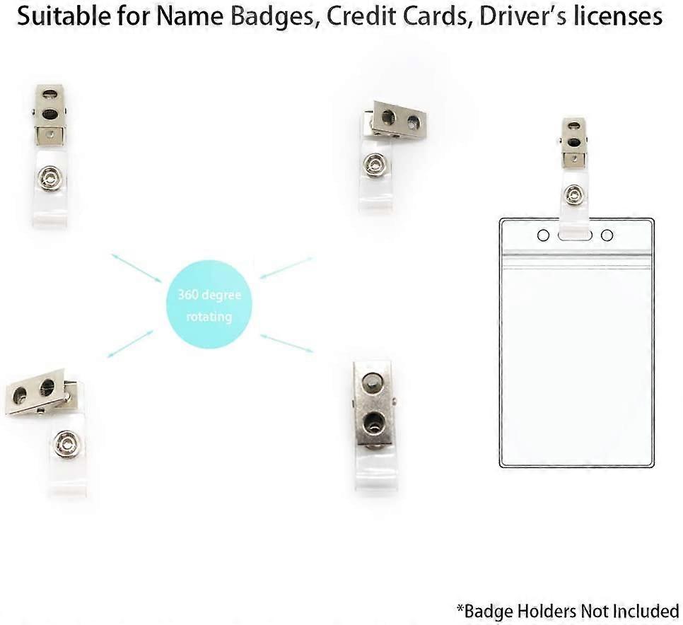100Pcs Premium Metal Badge Clips with Clear PVC Straps for ID Cards ...