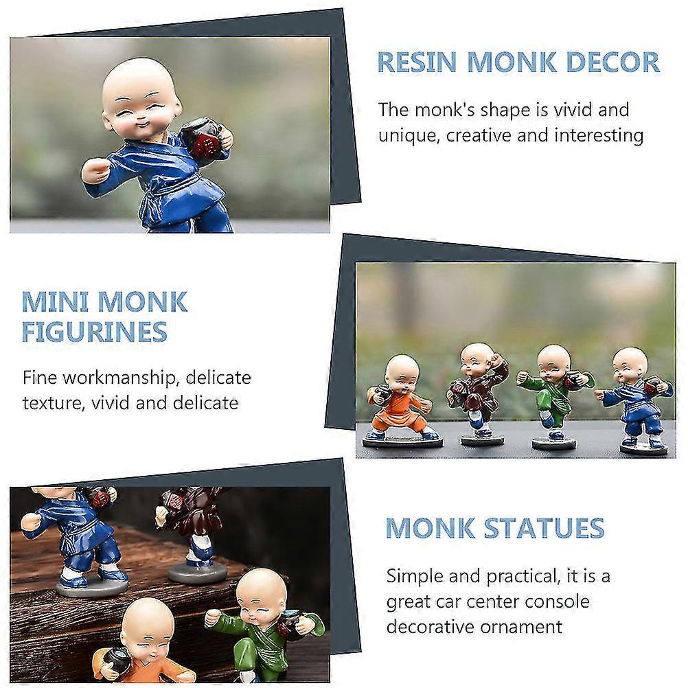 4 Pcs Home Dcor Figurines Resin Monk Figure Buddha Zen Statue Kung Fu ...