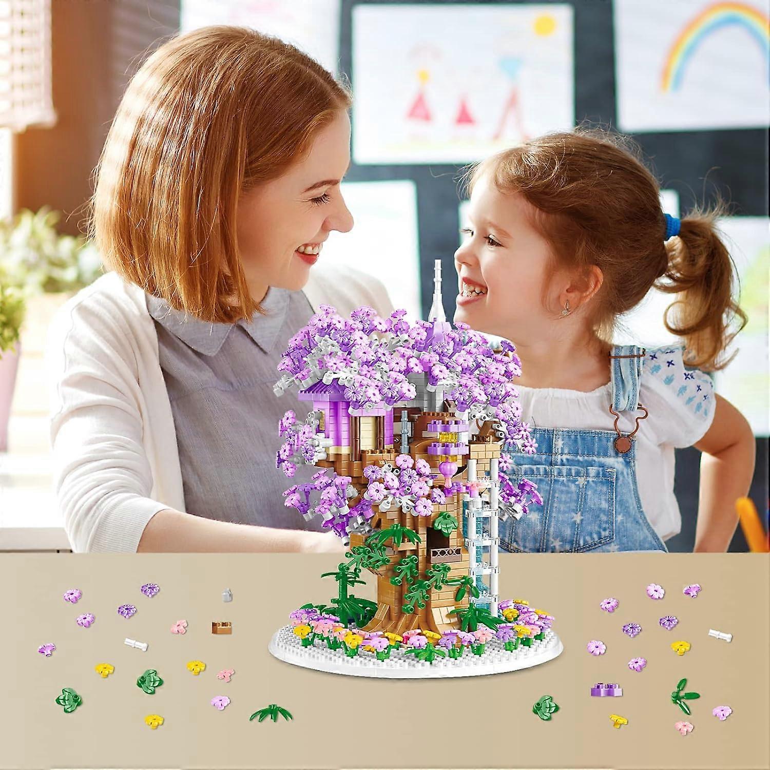 Cherry Blossom Tree House Building Kit with Light,Sakura Tree House Mini Bricks Sets Flower ...