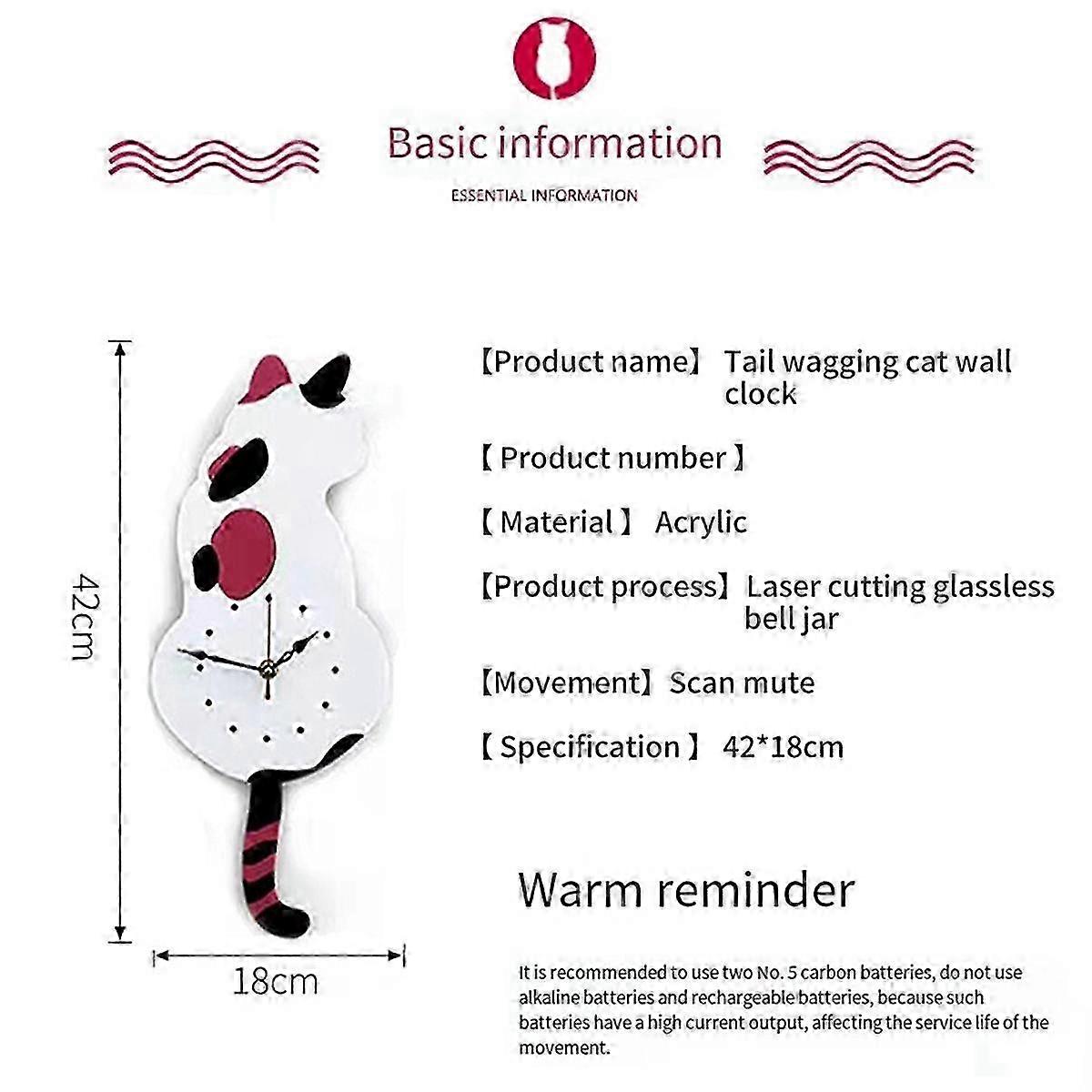 Black-Cat Pendulum Wall Clock,Cat Clock,Cat Clock with Moving Tail,Cat ...