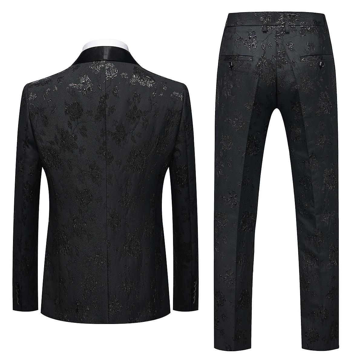 Cloudstyle Men's 3 Piece Dress Solid Floral Embroidered 1 Button Suit ...