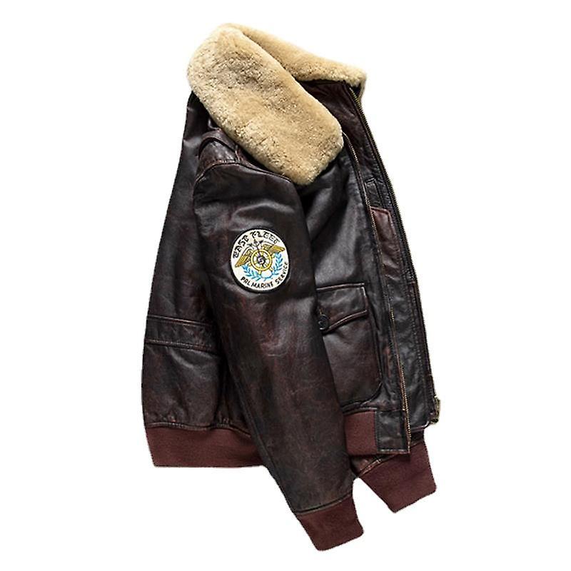 Genuine Top Layer Cow Leather Jacket Men Cowhide Men's Military Jacket ...