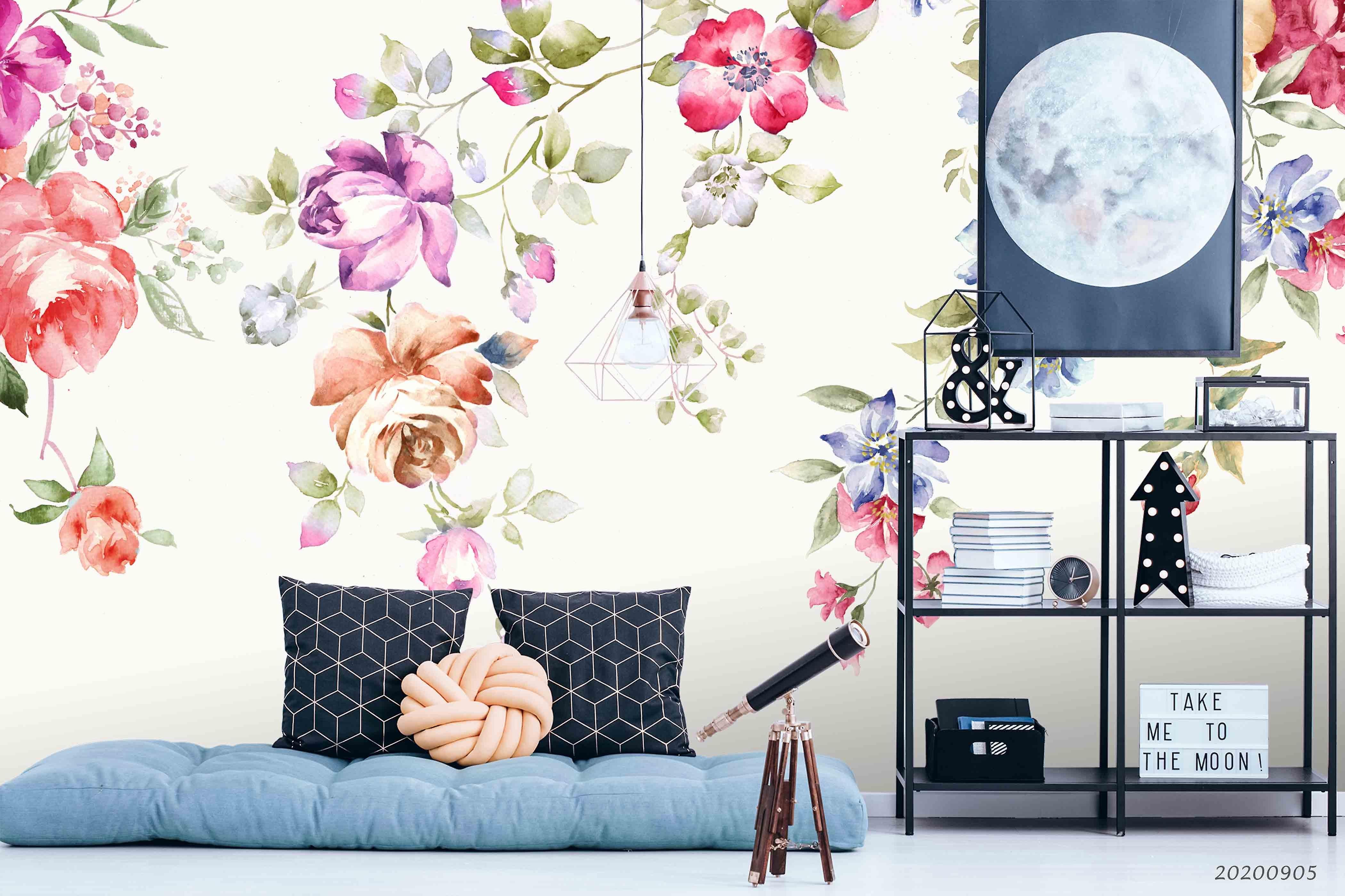 3D Hand Drawn Modern Simple Warm Color Flowers Wall Mural Wallpaper Gd ...