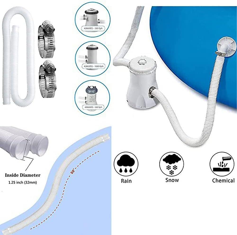 Swimming Pool Hose, 2Pcs 32mm Above Ground Pool Hose, 150cm/59in Pool ...