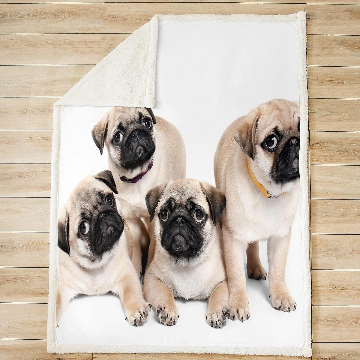 Barn Söta Hundar Sherpa Filt Tecknad Husdjur Mops Hund Kasta Filt ...