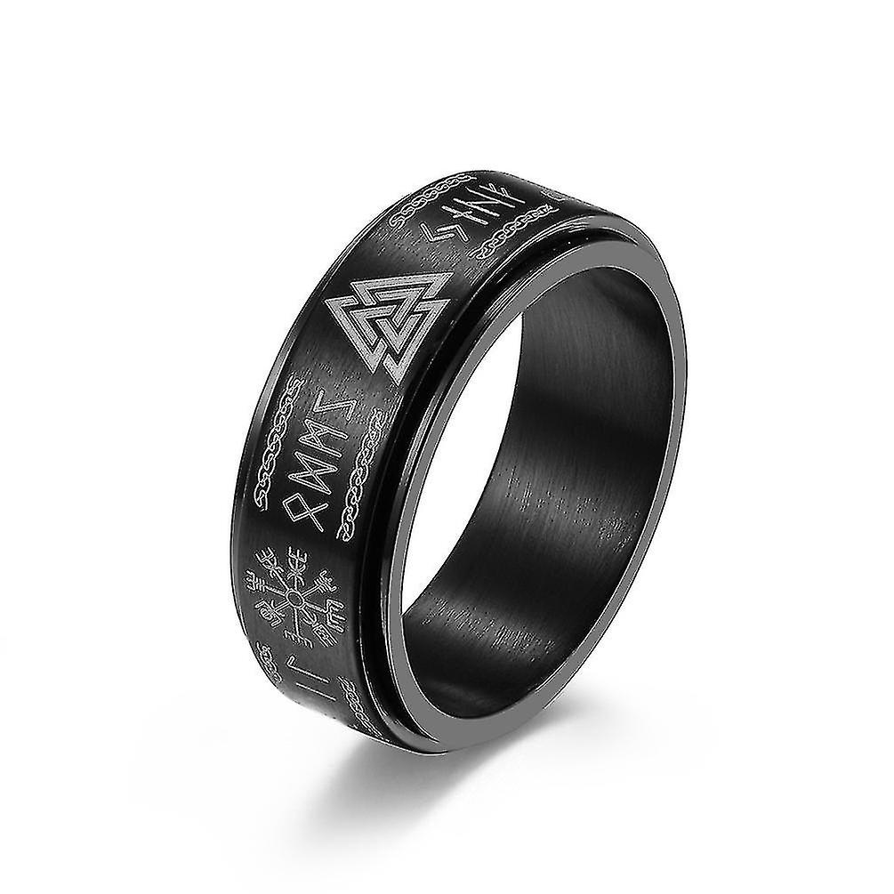 Vintage Viking Rune Ring Men Women Rotating Nordic Stainless Steel Odin Triangle Ring Punk ...
