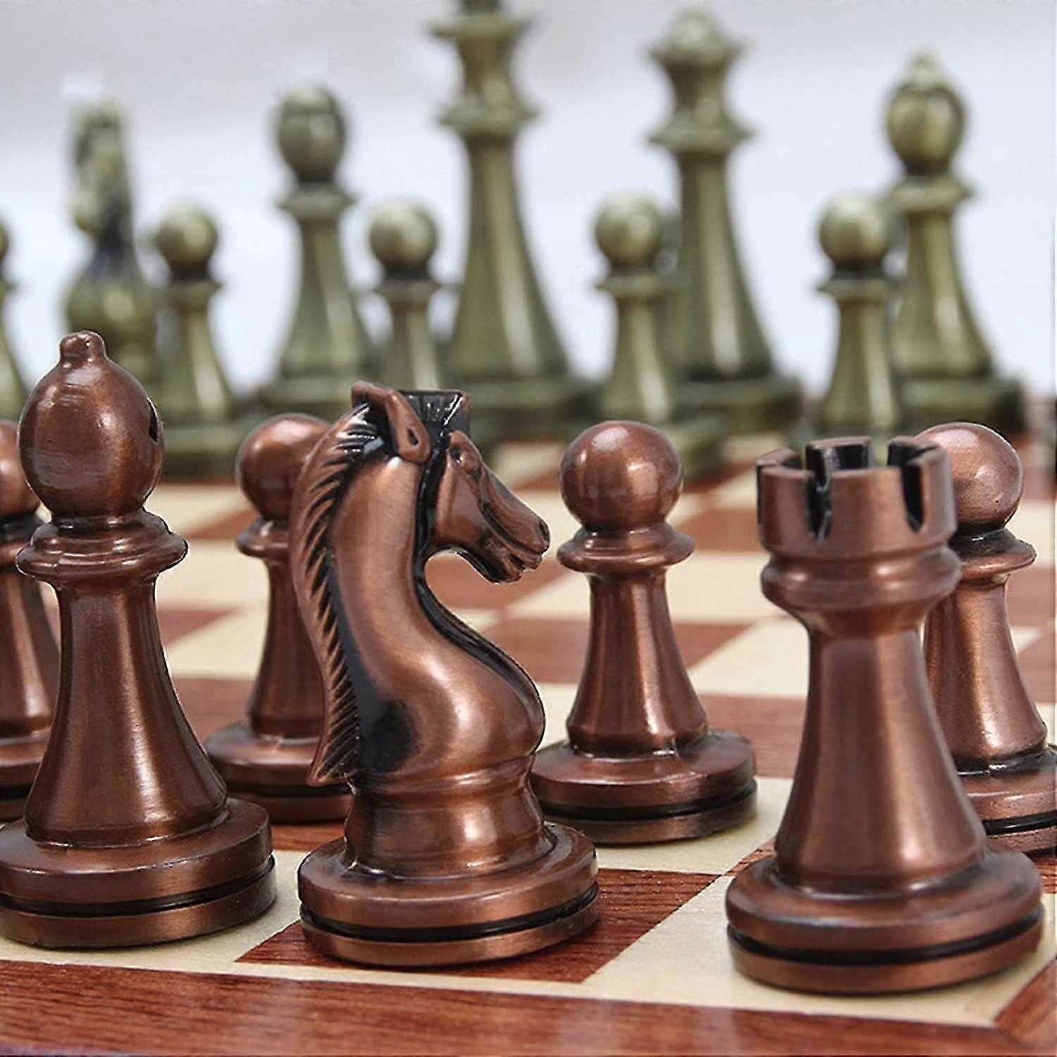 Deluxe Chess Set For Adults, Large Metal Bronze Chess Pieces Set ...