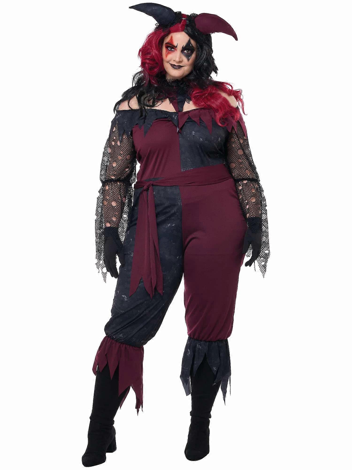 Psycho Jester Evil Horror Clown Halloween Adult Womens Costume Plus ...