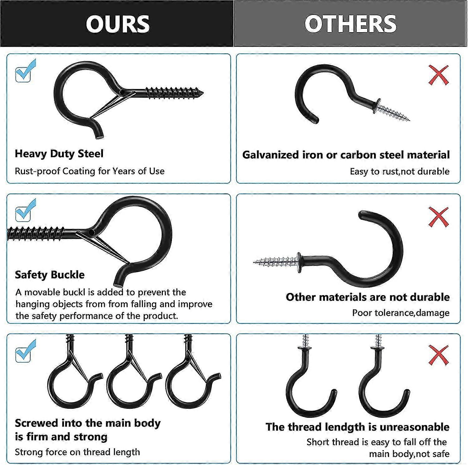 Screw Hooks, 12pcs Screw Hooks Outdoor Light Wire Hooks With Drill Bit ...