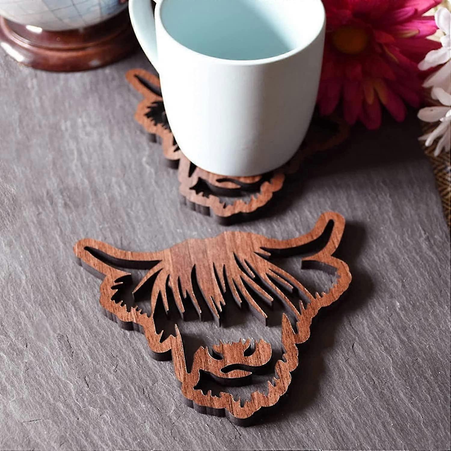 Highland Cow Coaster,wooden Highland Cow Coasters Cattle Tableware Mats ...