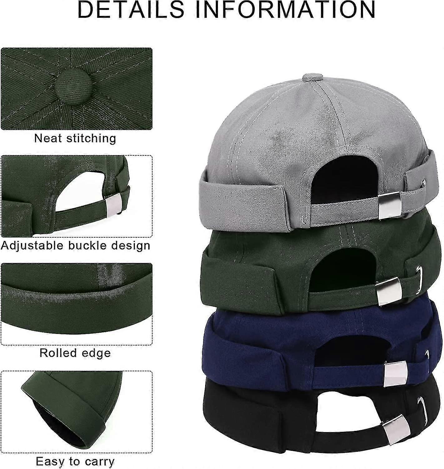 4 Pieces Brimless Hat Docker Cap Retro Cotton No Brim Hat Adjustable ...