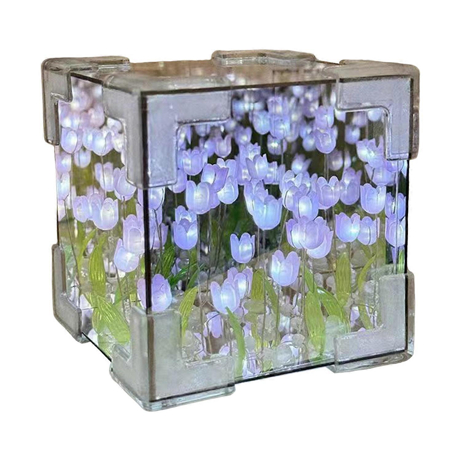 Handmade DIY Tulips Cube Mirror Lamp Soft Glow Easy to Install Romantic ...