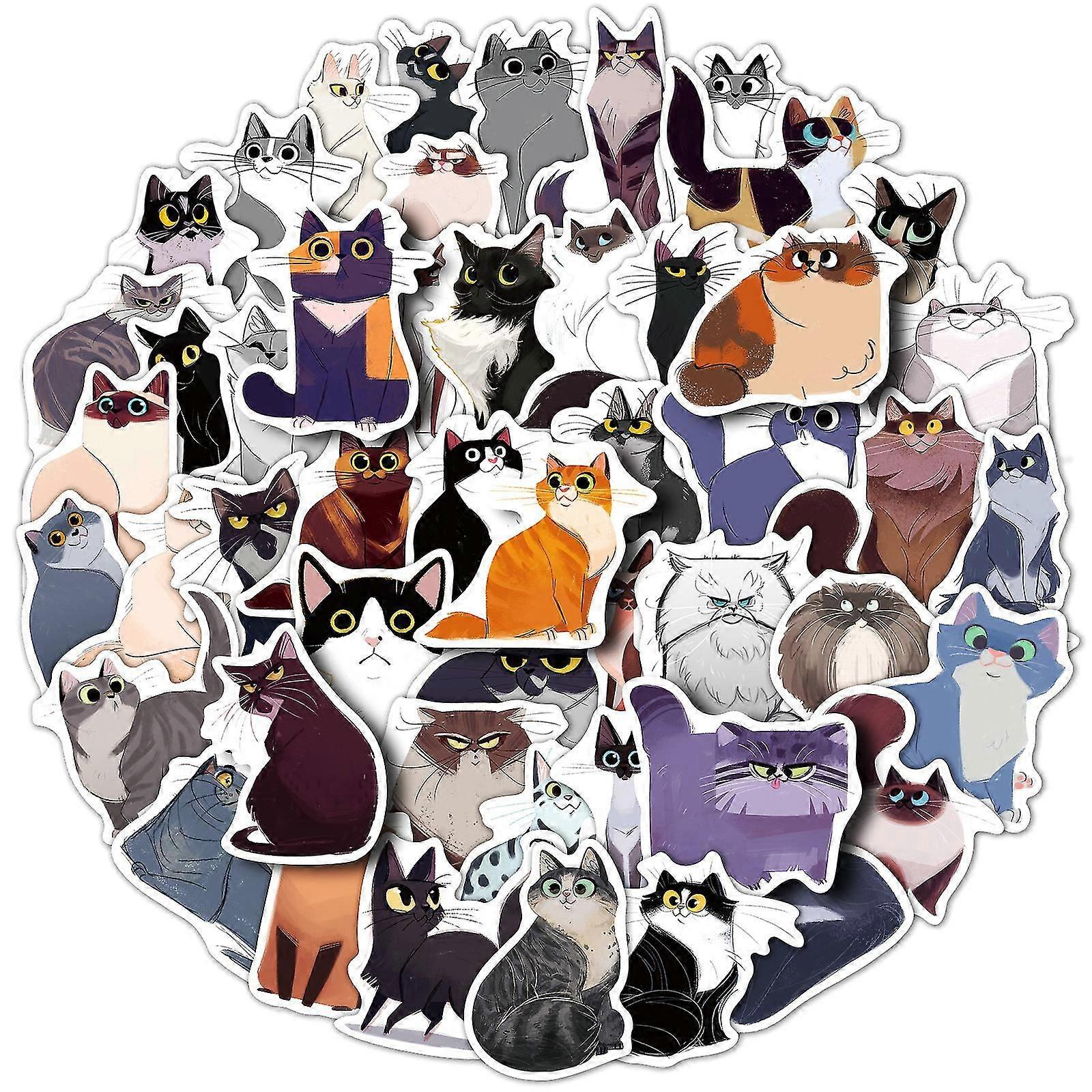 50-Piece Cute Cat Stickers, Waterproof & UV Resistant, Ideal for ...