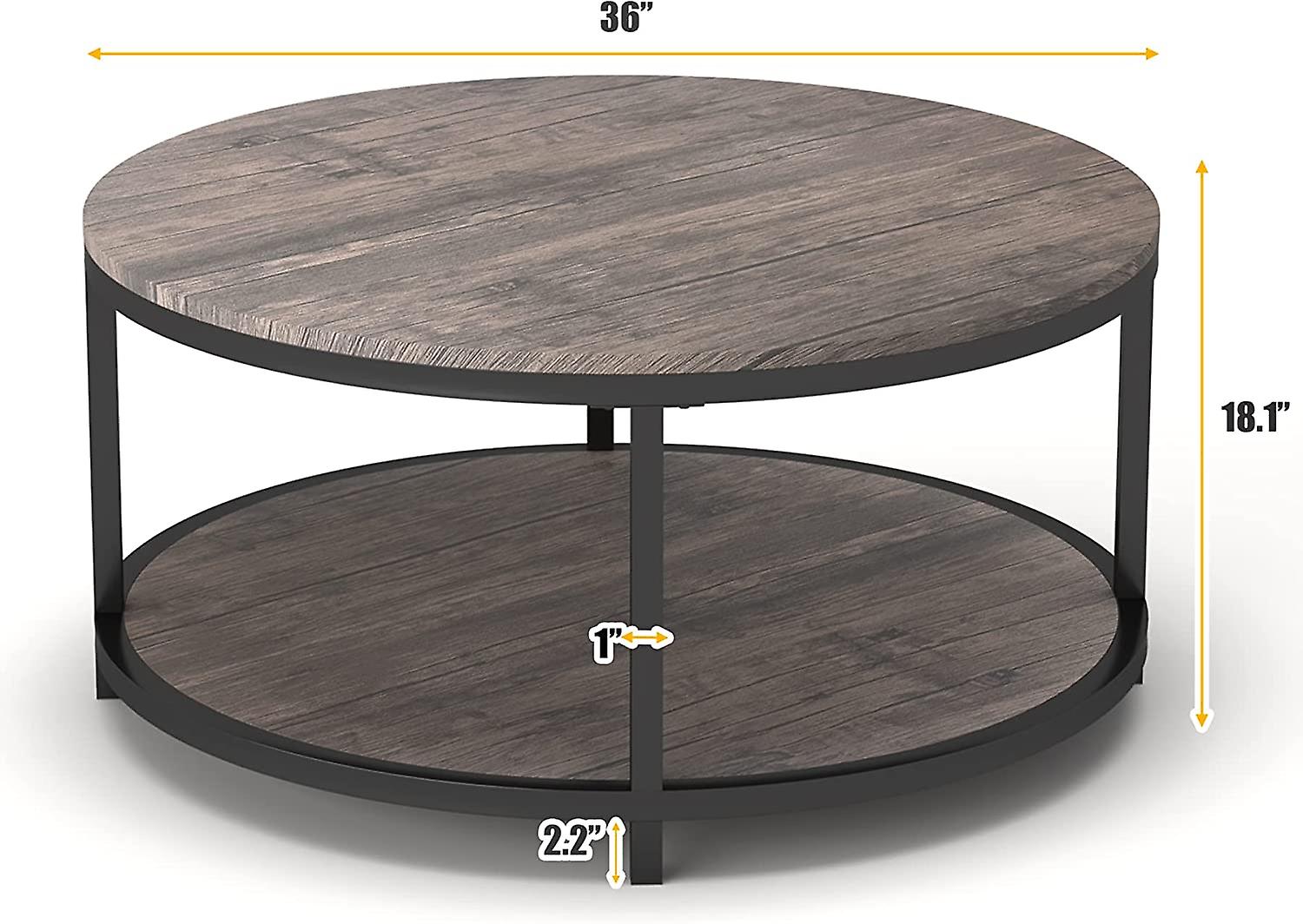 36 inches Round Coffee Table, Rustic Wooden Surface Top & Sturdy Metal ...