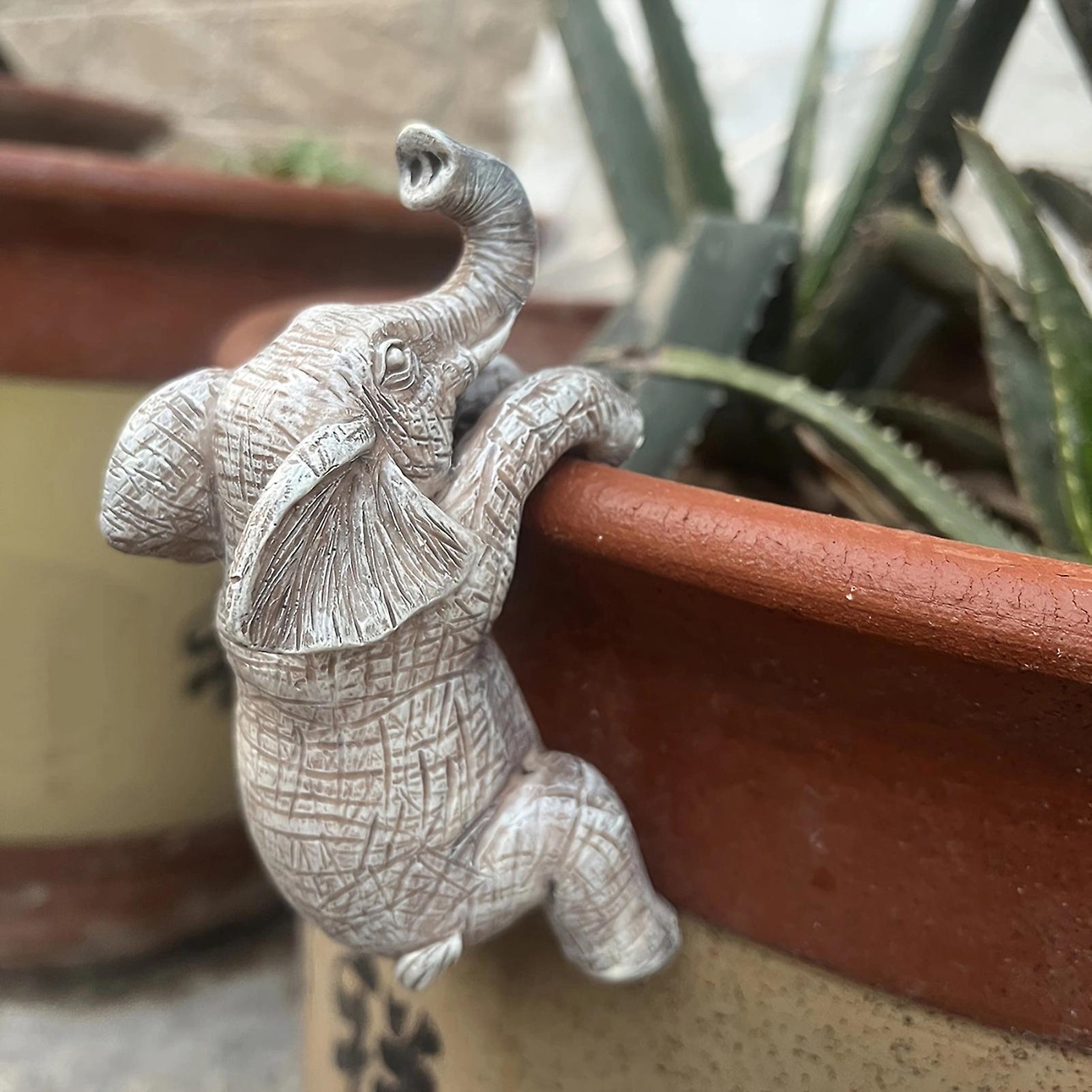Hanging Resin Elephant Flower Pot Hugger Planter Edge Elephant Figurine ...