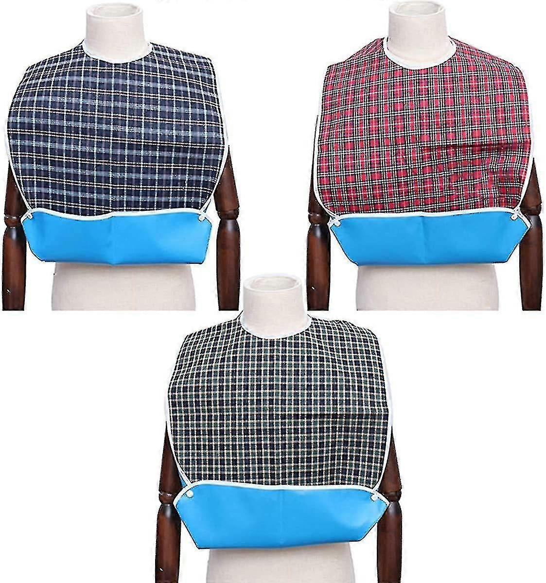 3 Pack Adult Bibs With Crumb Catcher - Washable Adult Dining Bib, Large ...