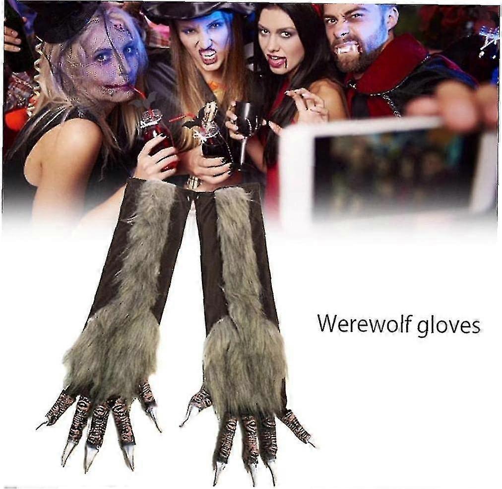 Werewolf Gloves 1 Pair Furry Werewolf Hands Gloves Halloween Decor Prop ...