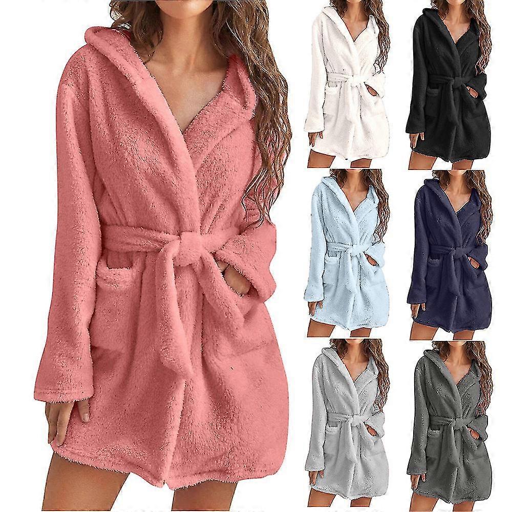 Women Hooded Plush Robe, Short Womens Fleece Robes With Hood Soft Warm ...