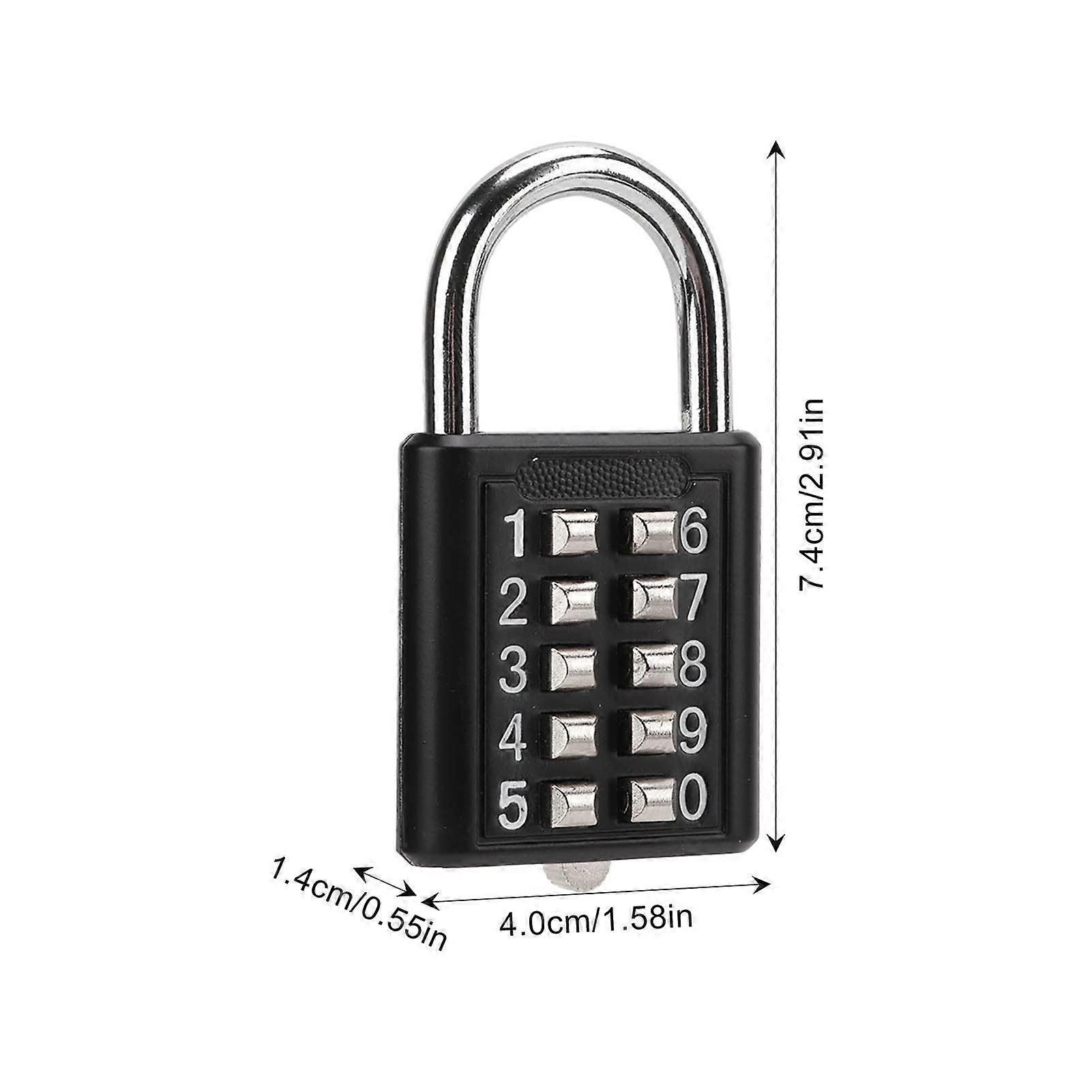 Combination Lock, 10 Digit Push Button Padlock Black Luggage Lock Gym ...