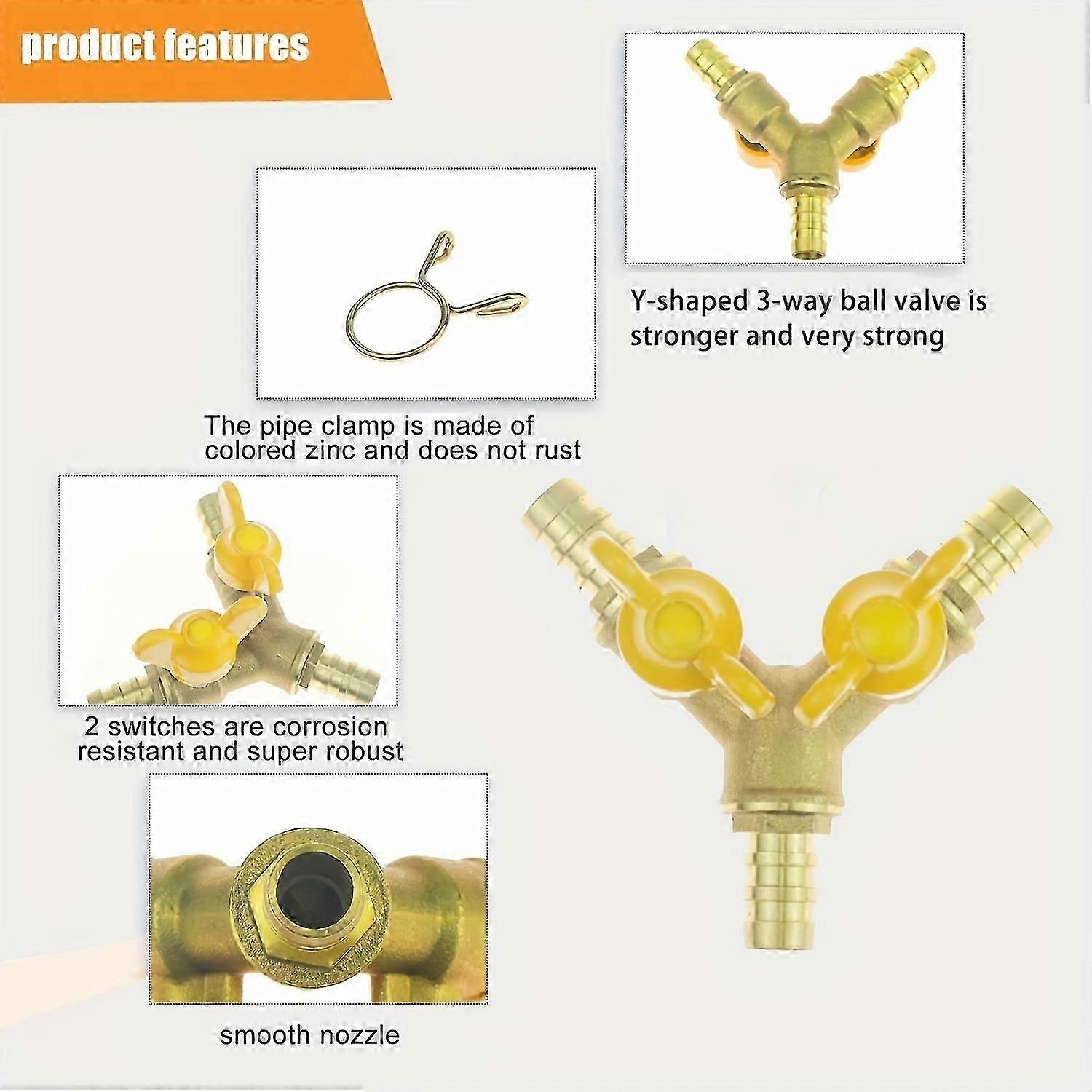 Three-way Ball Valve, Y-Splitter Brass Connection 8mm Ball Valve, with ...