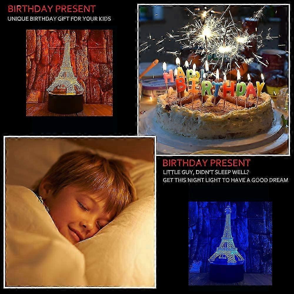 Eiffel Tower 3D LED Optical Illusion Acrylic Night Light with Remote 7 ...