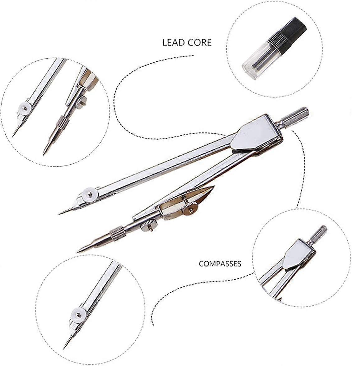 Drawing Compass, Stainless Steel Math Tools Geometry Compass Set with ...