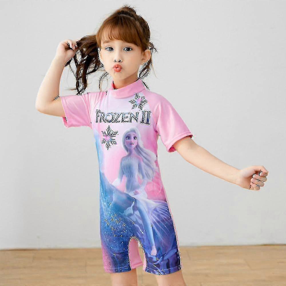 Frozen 2 Girls Kids Swimsuit Short Sleeve Cartoon Elsa Print One-piece ...