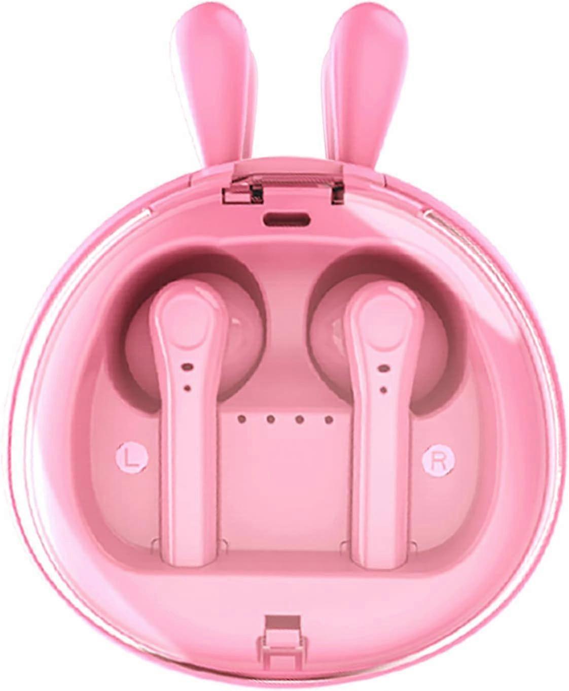 Children's wireless earplugs with charging box, cute pink rabbit ...