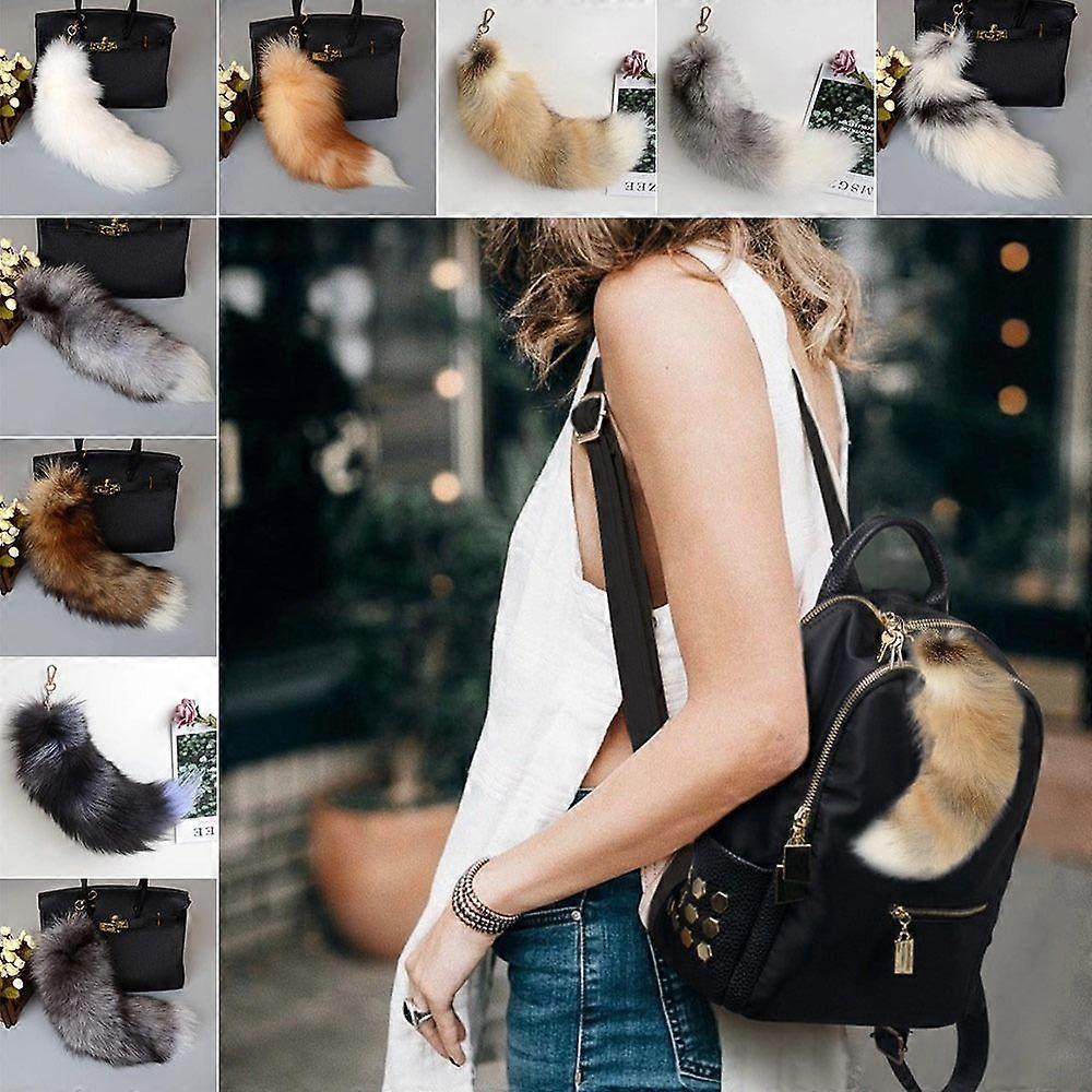 Faux Fur Fake Fox Tail Pendant Cute Soft with Metal Clasp Fox Tail Key ...