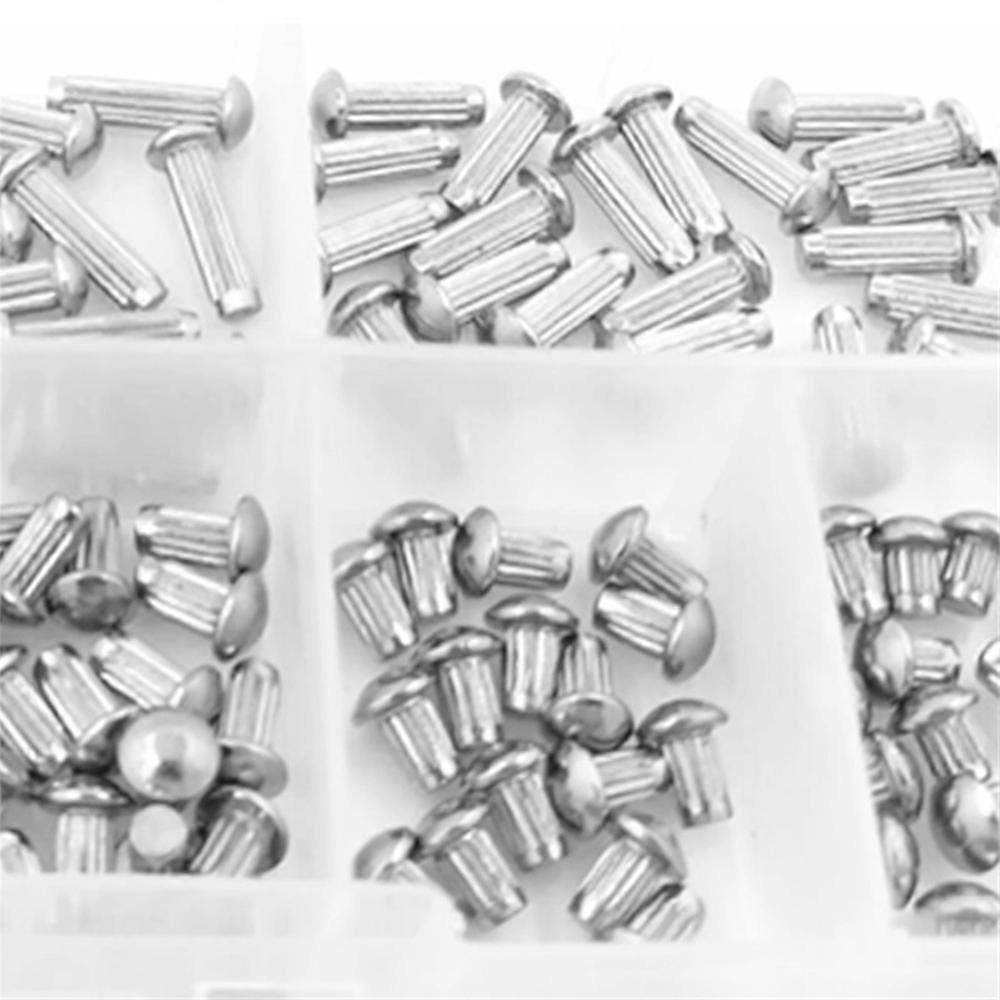 120Pcs Solid Rivets Set Stainless Steel Knurled Rivets Boxed Half Round ...