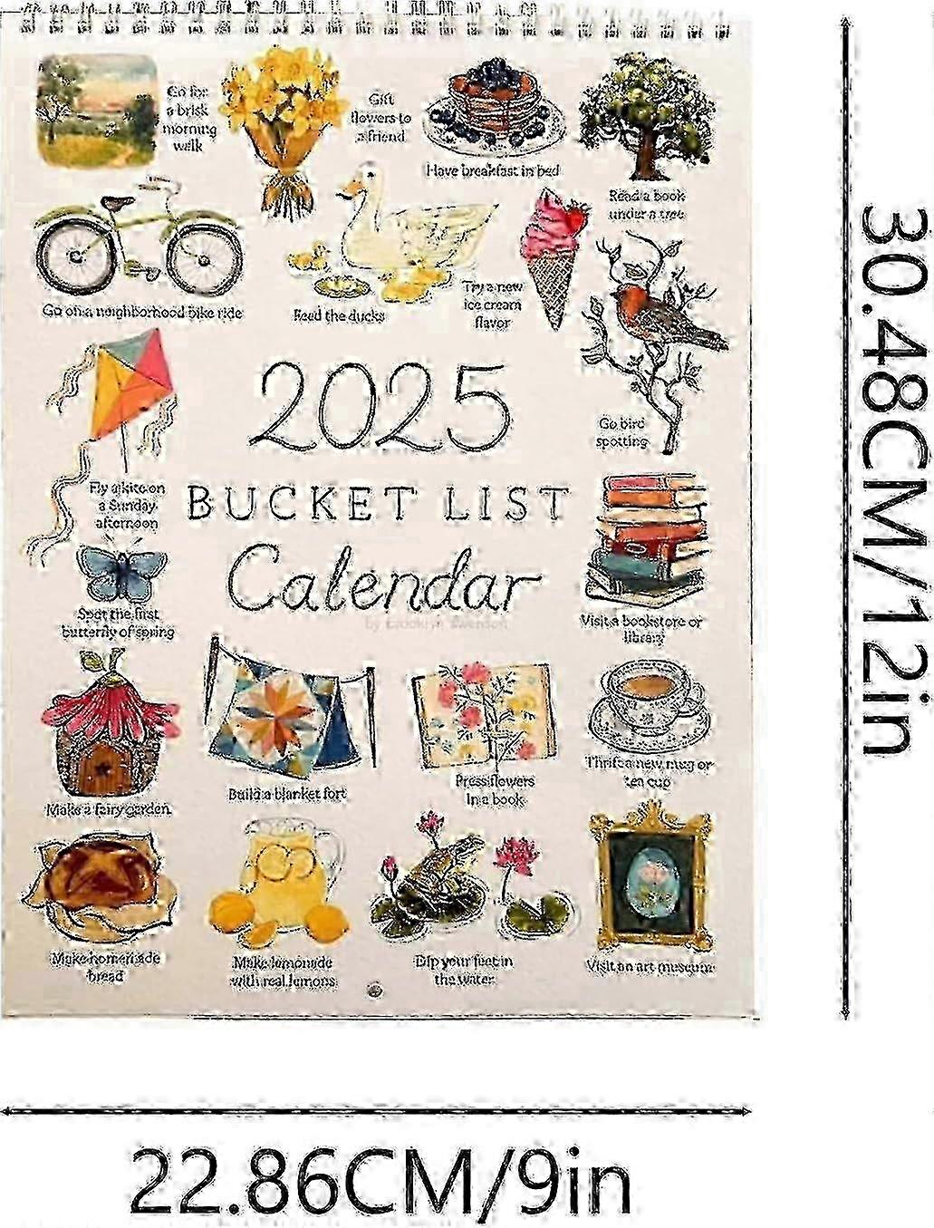 2025 Bucket List Calendar, 12 Months Wall Calendar, 2025 Wall Calendar ...