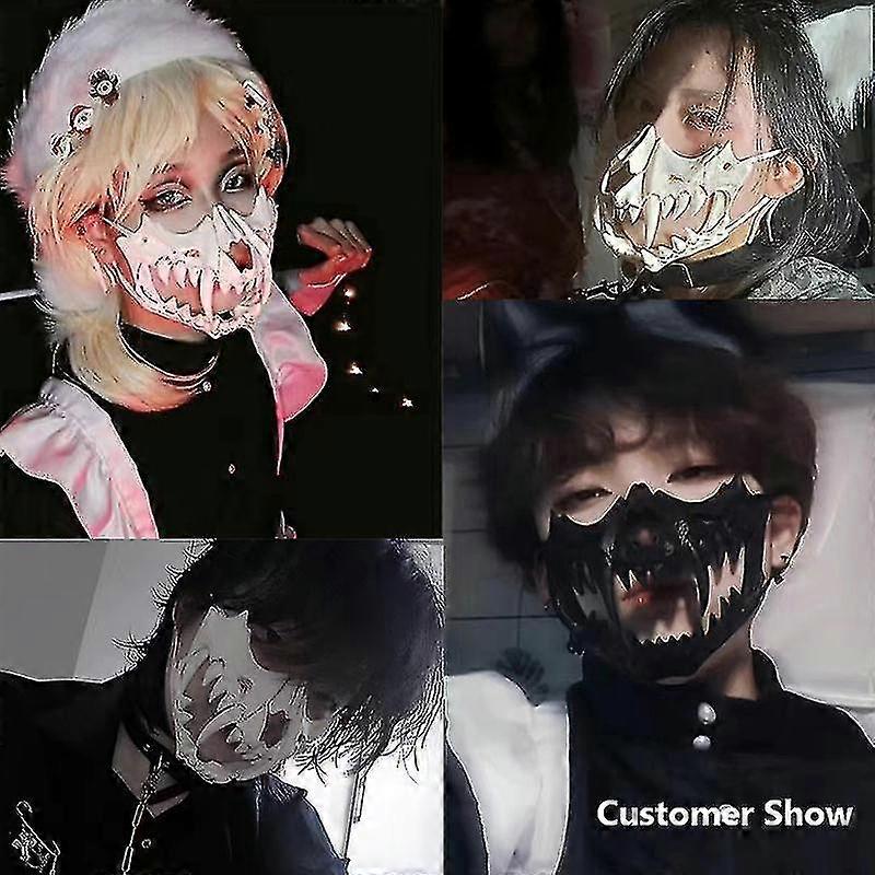 Japanese Mask For Adults - Resin Half Face White Skull Scary Horror ...