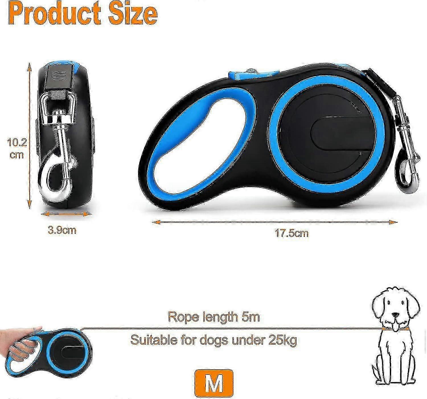 Retractable Dog Leash, One Button Brake And Lock, Tangle-free 360 ...