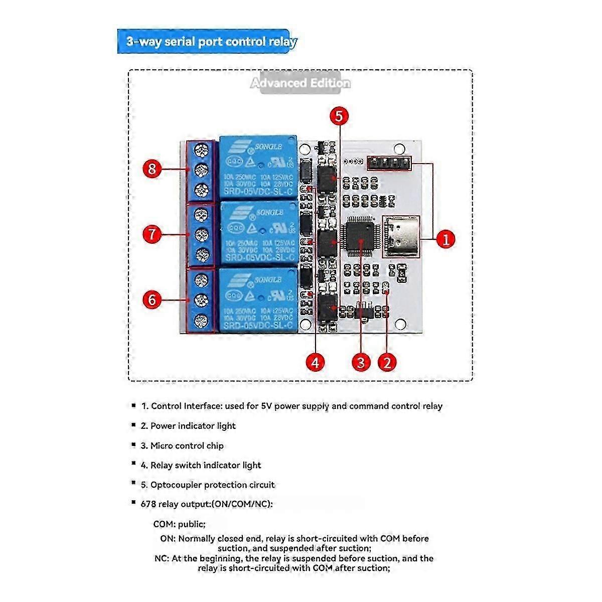Relay Module 3 Channel USB to CH340 Serial Control Relay Module ...