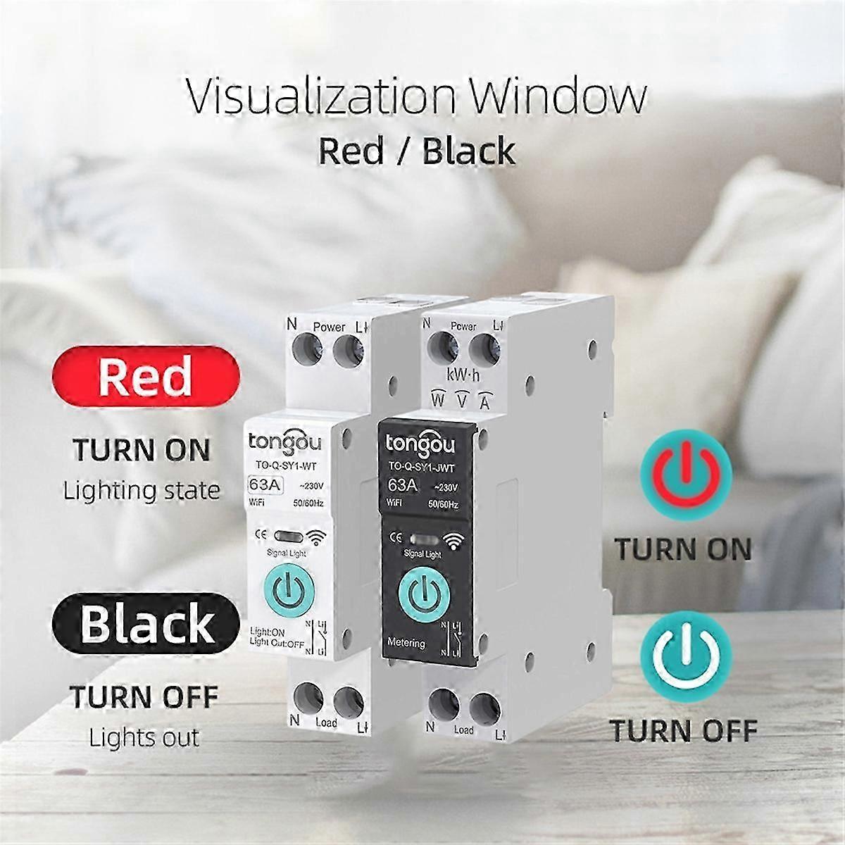 Black DIN Rail Smart Circuit Breaker with TONGOU DC WiFi Technology 63A ...