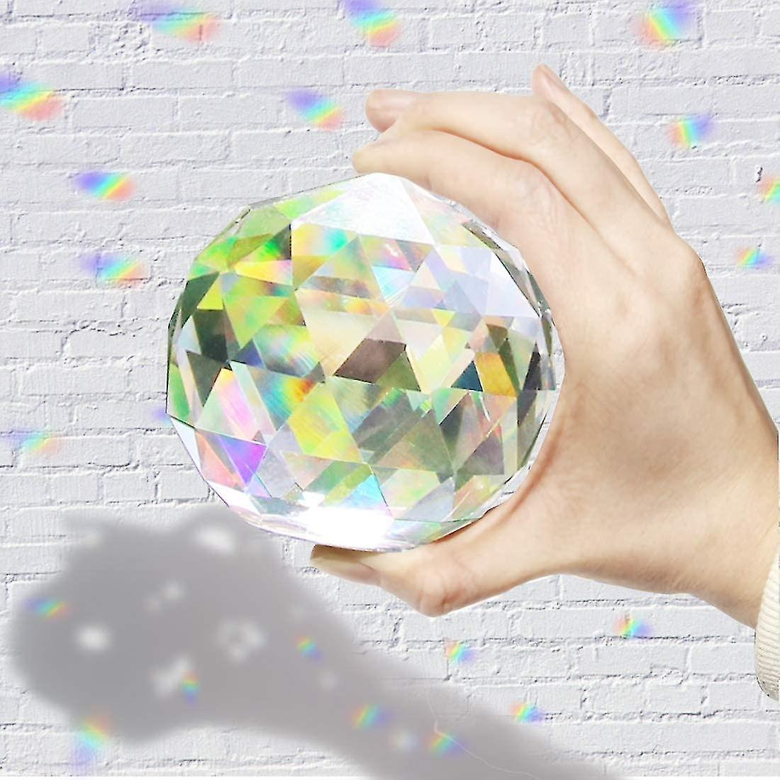 Clear Glass Crystal Ball Prism Suncatcher Rainbow Maker, Sphere Faceted Gazing Ball for Window ...