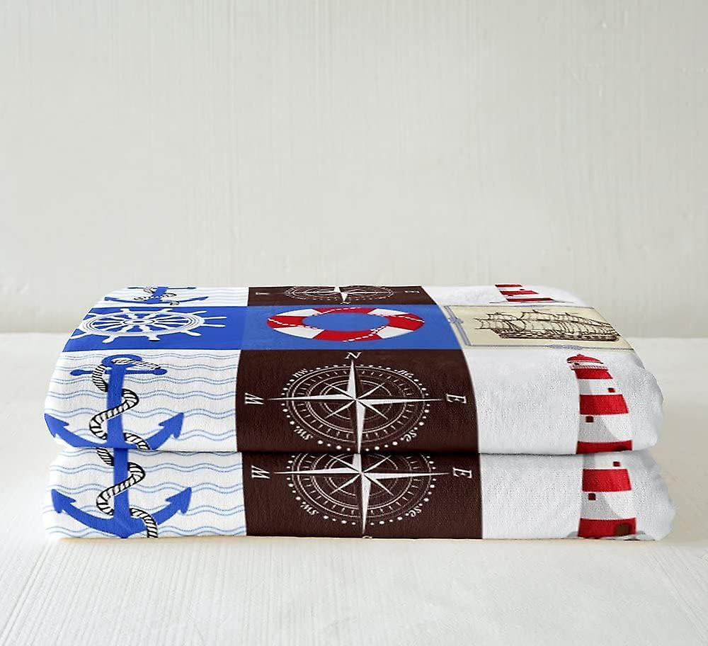 Nautical Throw Blanket Ocean Fuzzy Blanket Kids Vintage Sailboat Anchor ...